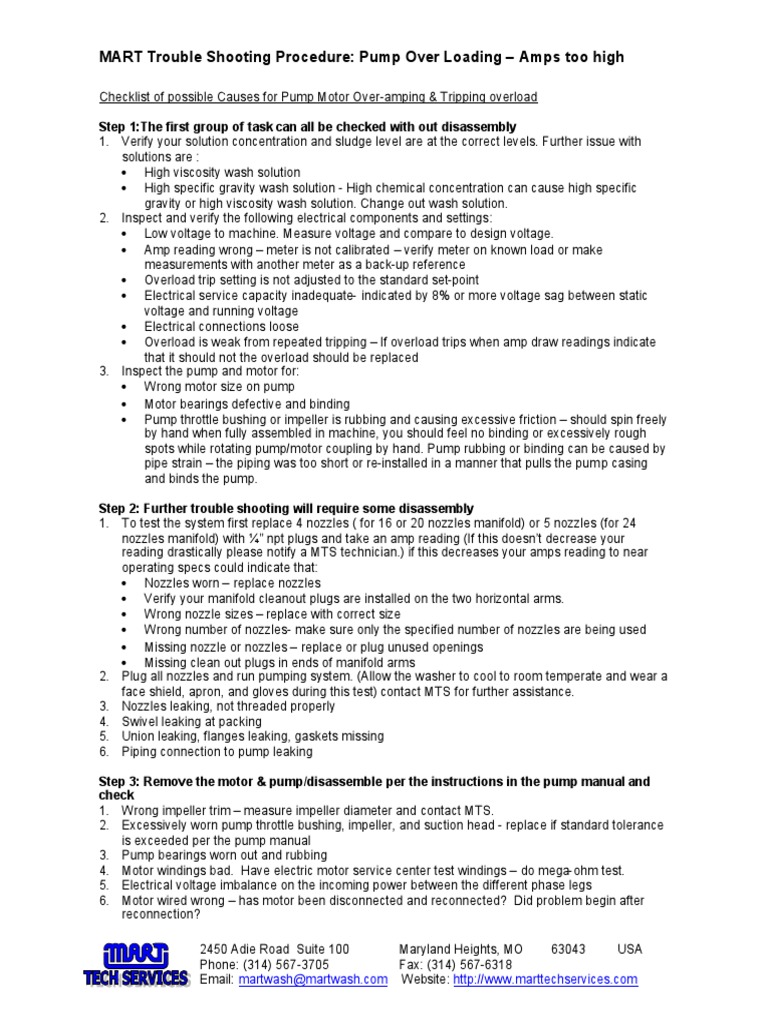 Pump Motor Overamping Troubleshooting Guide | PDF | Pump | Bearing ...