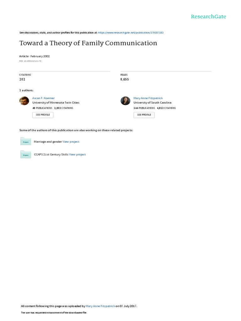 Toward A Theory of Family Communication PDF | Download Free PDF ...