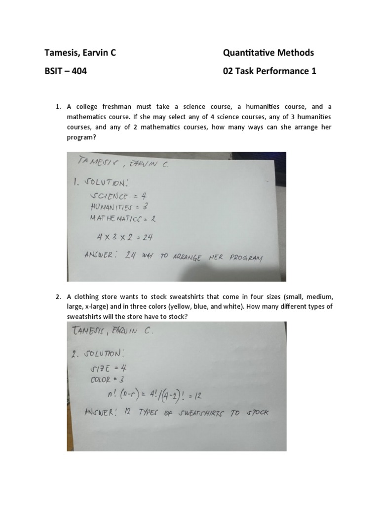 Quantitative Methods - 02 Task Performance 1 - Tamesis | PDF