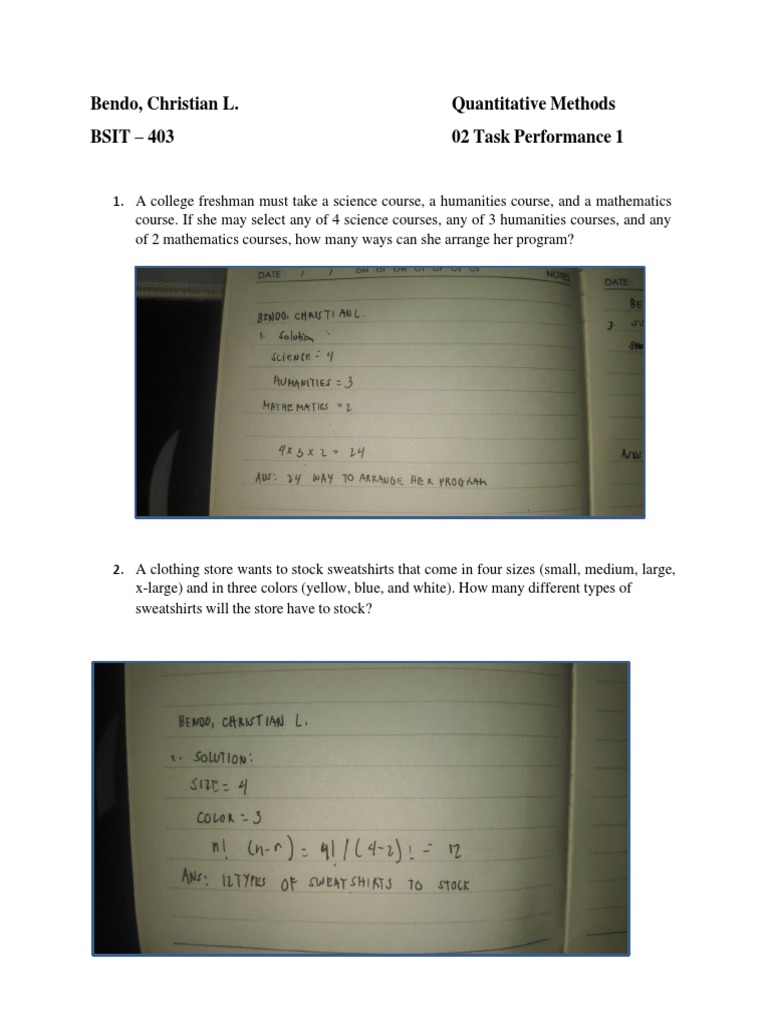 Quantitative Methods - 02 Task Performance 1 - Bendo | PDF