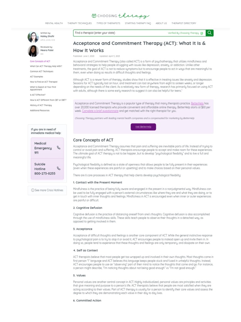 Acceptance and Commitment Therapy PDF | PDF | Psychotherapy | Cognitive Behavioral Therapy