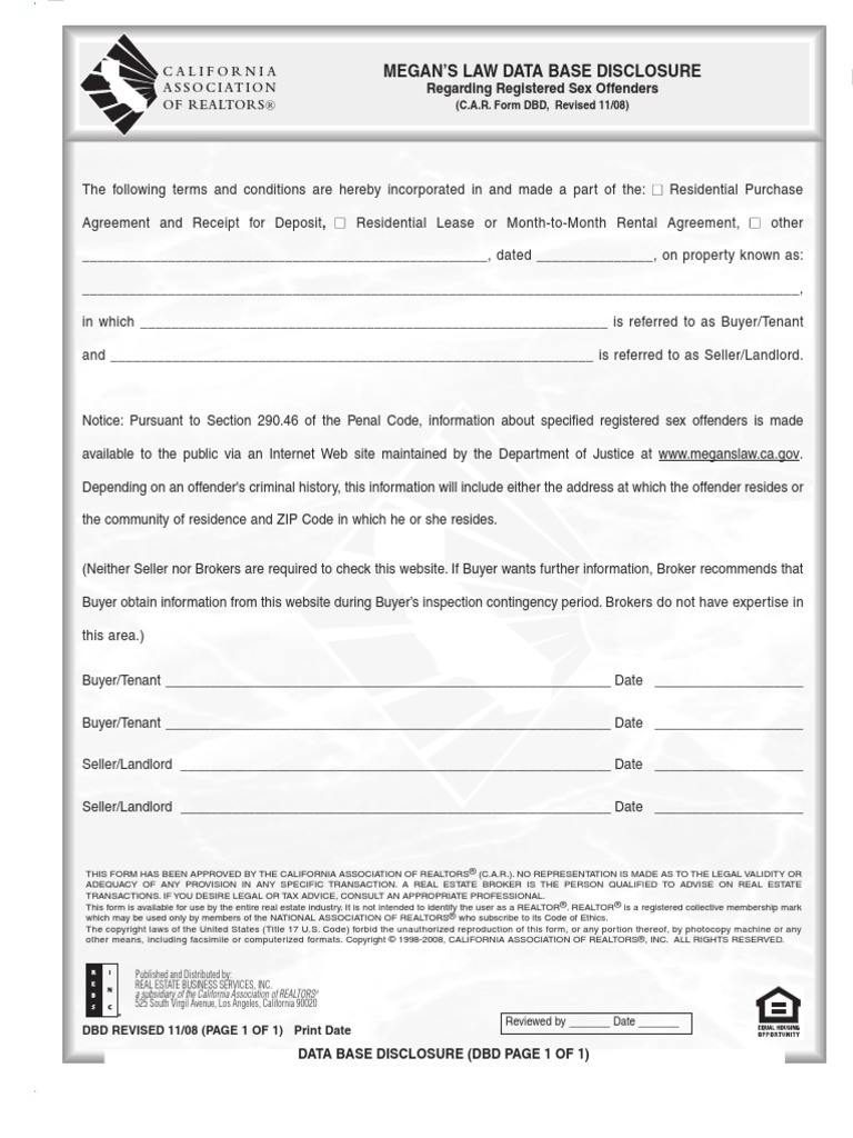 California Megans Law Database Disclosure Form | PDF | Law