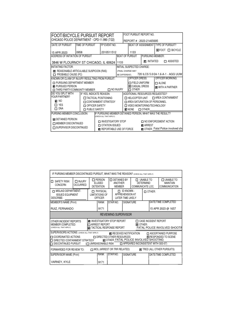 Foot Pursuit Report Officer Ruiz FP 2023 - Reginald Clay, Jr. | PDF ...