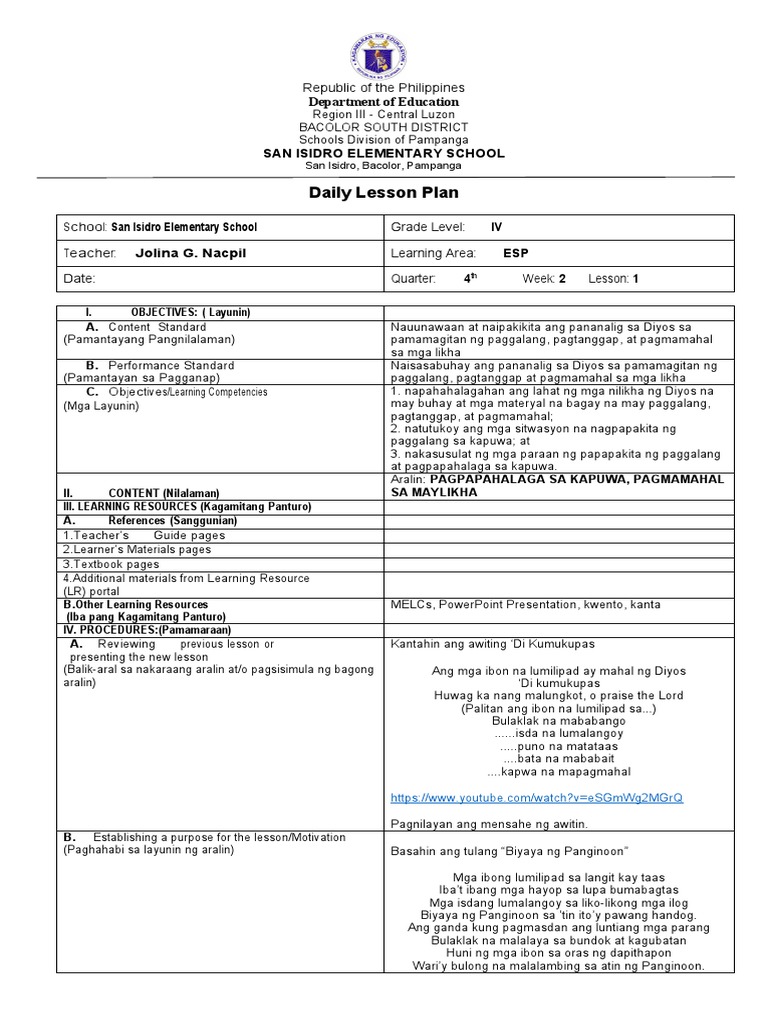 DLP Esp Q4 WK 2 Lesson 2 | PDF