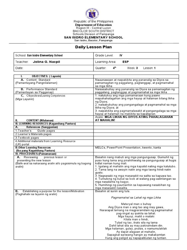 DLP Esp Q4 WK 3 Lesson 3 | PDF