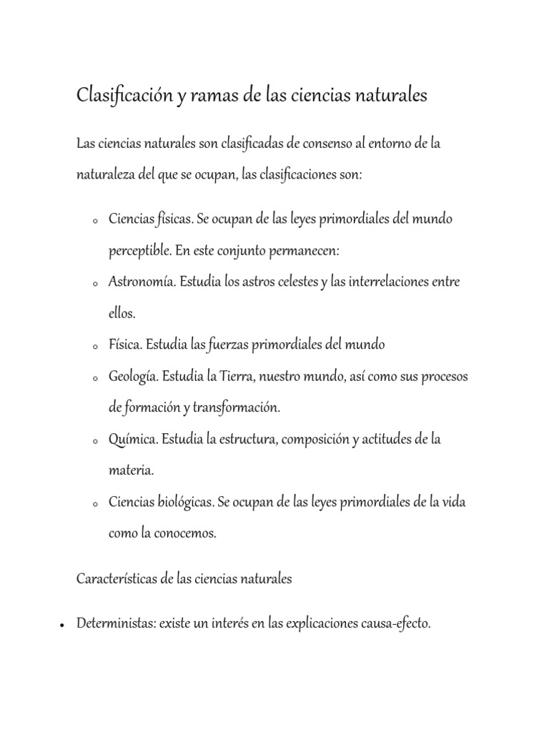 Clasificación y ramas de las ciencias naturales | PDF