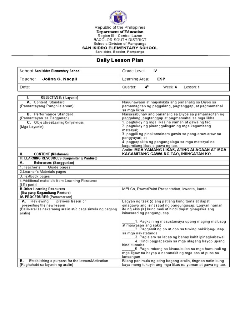 DLP Esp Q4 WK 4 Lesson 4 | PDF