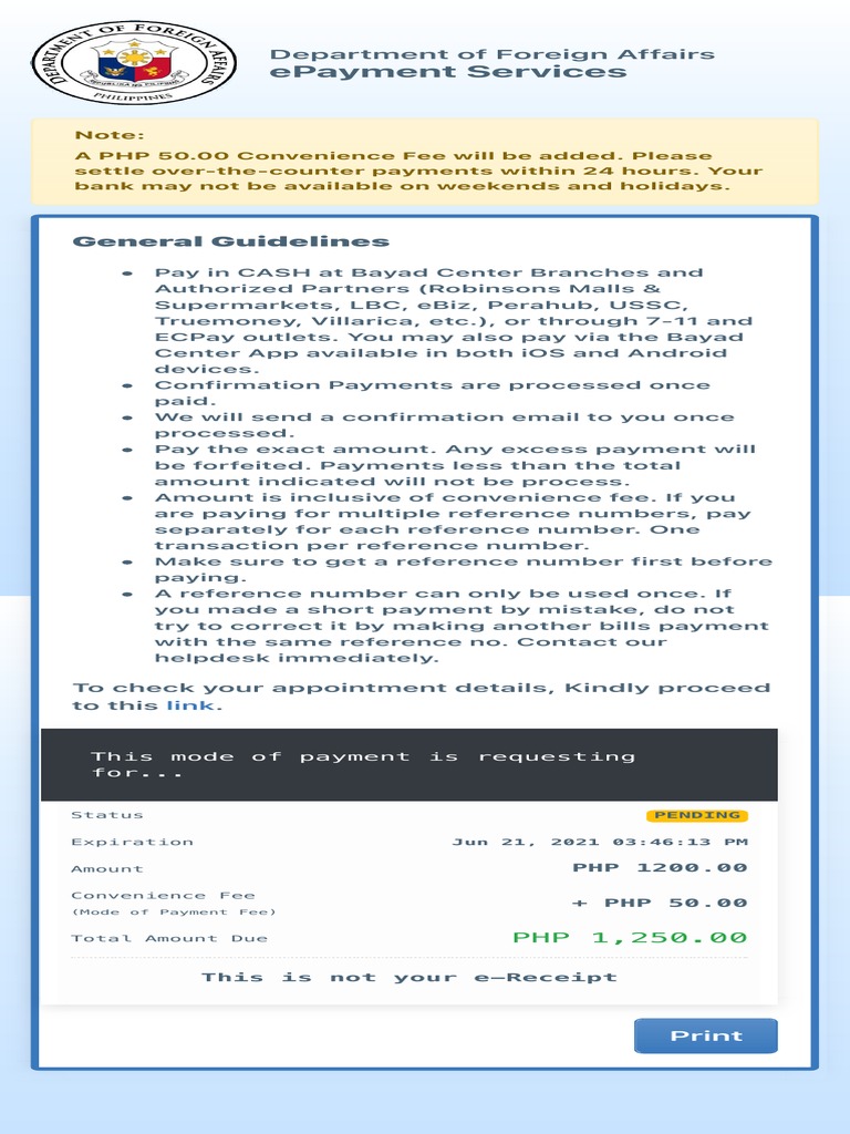 DFA ePayment Services Guidelines | PDF