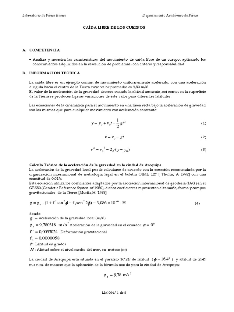 Caída Libre: Experimento y Análisis | PDF | Gravedad | Fuerza