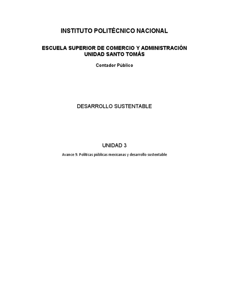 Avance 9. Políticas Públicas Mexicanas y Desarrollo Sustentable | PDF