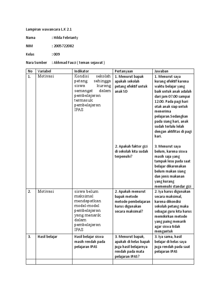 L.K 2.1 Lampiran Wawancara | PDF