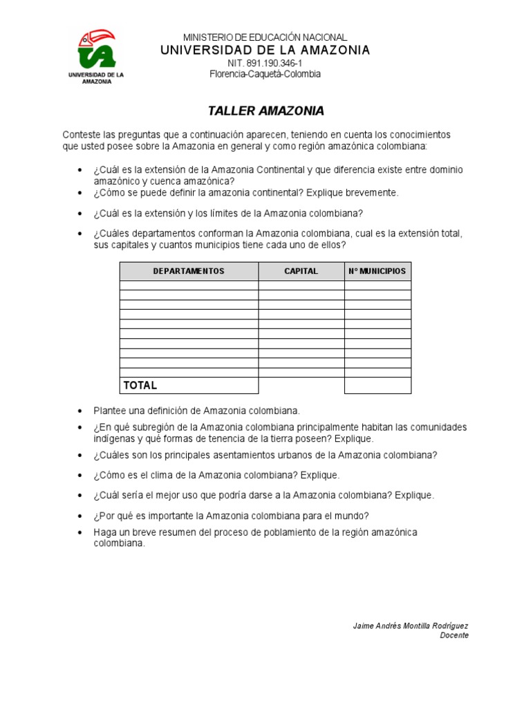 TALLER AMAZONIA COLOMBIANA I 2022.docx | PDF