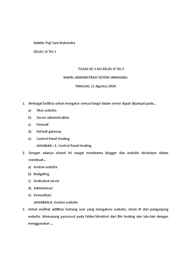 Tugas Asj Teori Ketiga Kelas Xi TKJ 1 | PDF | Komputer