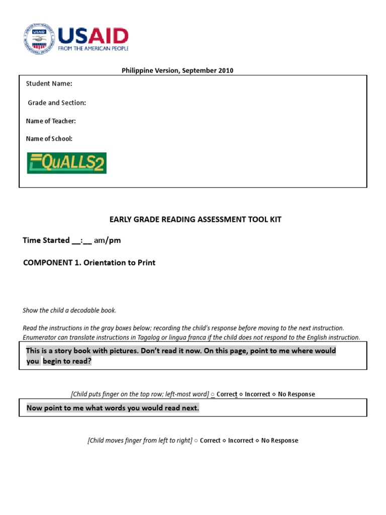 EGRA English Protocol PDF | PDF