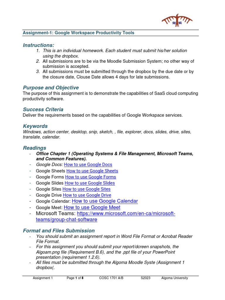 COSC 1701AB Assignment-1 Summer 2023 Google Workspace | Download Free ...