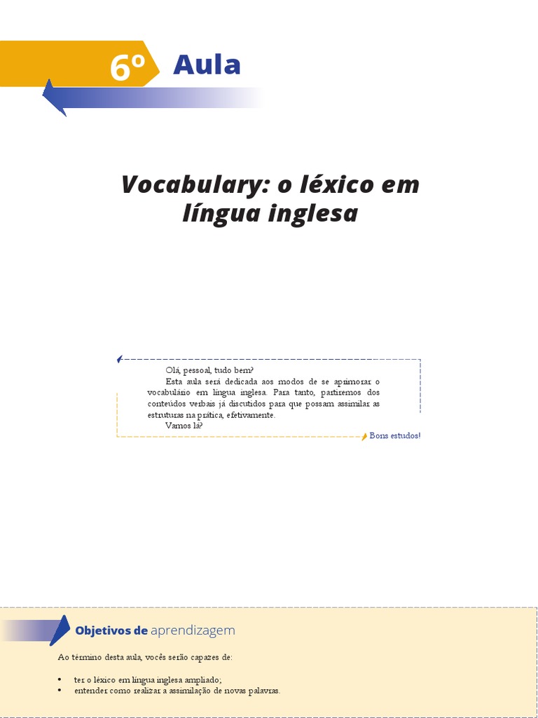 Aula6 PDF | Download grátis PDF | Aprendizado | Linguística Aplicada