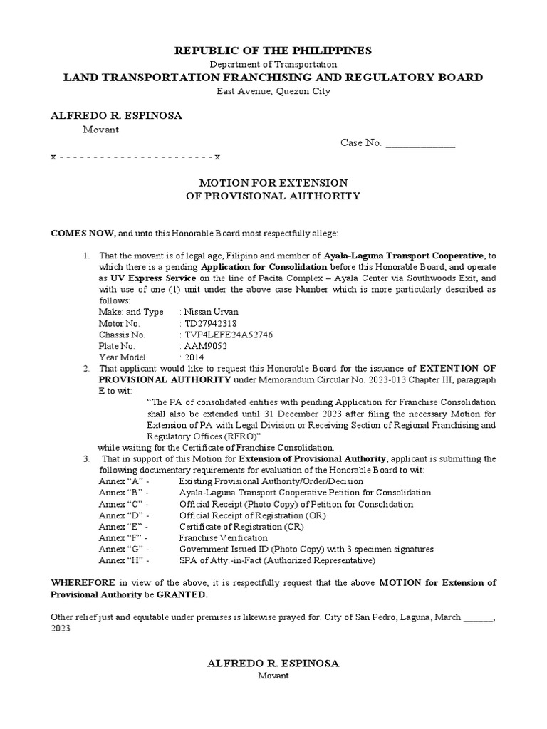Motion for Extension | PDF
