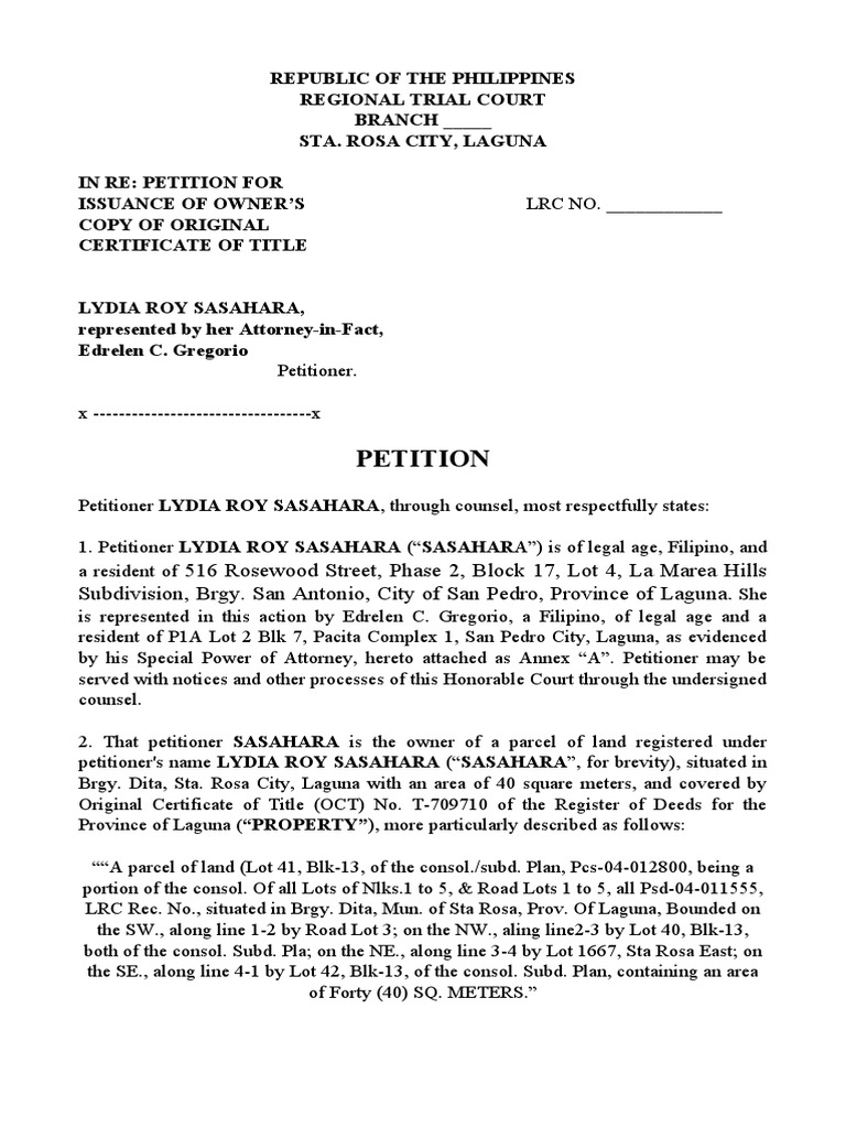 Petition RTC Sta Rosa | PDF | Government | Civil Law (Common Law)