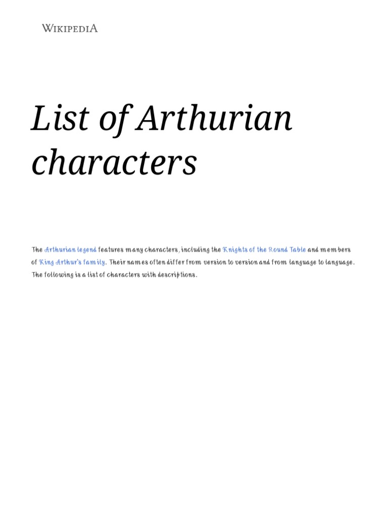 List of Arthurian Characters - Wikipedia PDF | PDF
