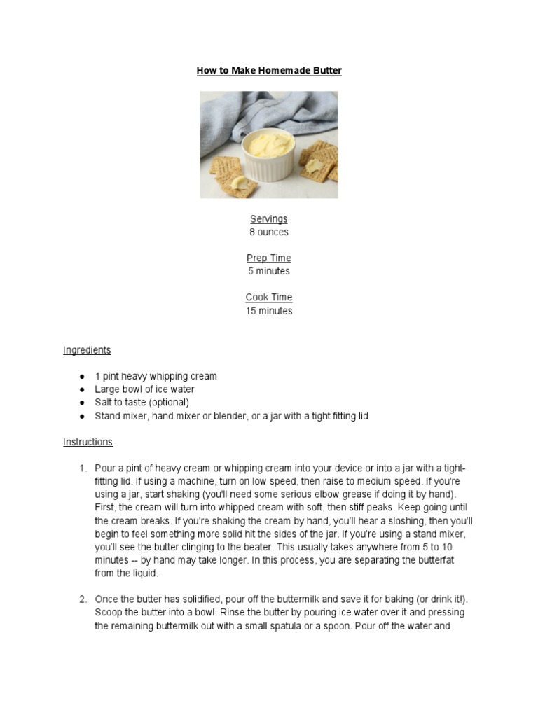 How To Make Homemade Butter | PDF