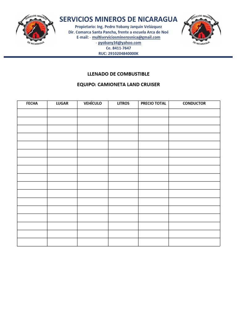 Formato de Combustible Por Equipo | PDF | Vehículos
