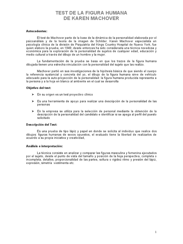 Test de la Figura Humana de Machover | PDF | Ciencia y matemáticas