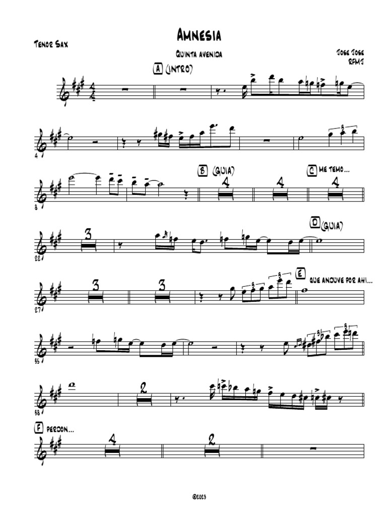 Amnesia - Tenor Sax PDF | PDF