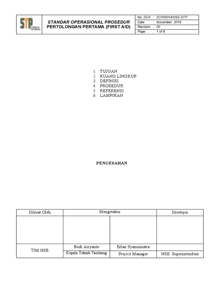 SOP-0014-STP-HSE - A0 - Pertolongan Pertama (First Aid) | PDF