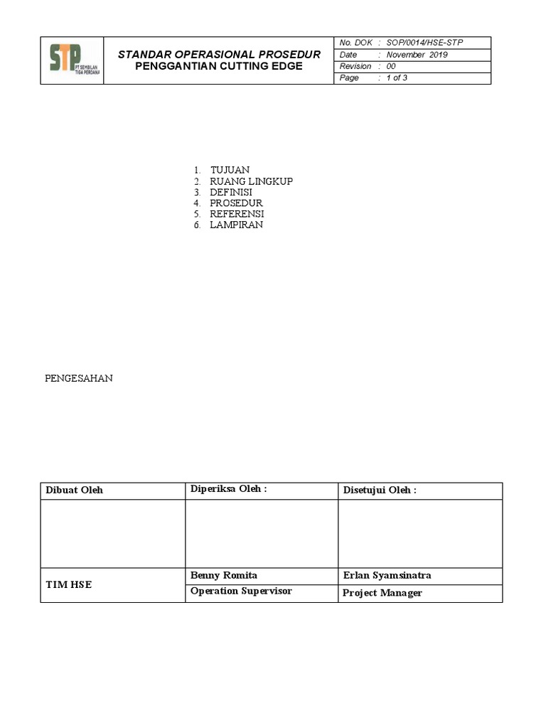 SOP-0014-STP-HSE - A0 - Penggantian Cutting Edge | PDF