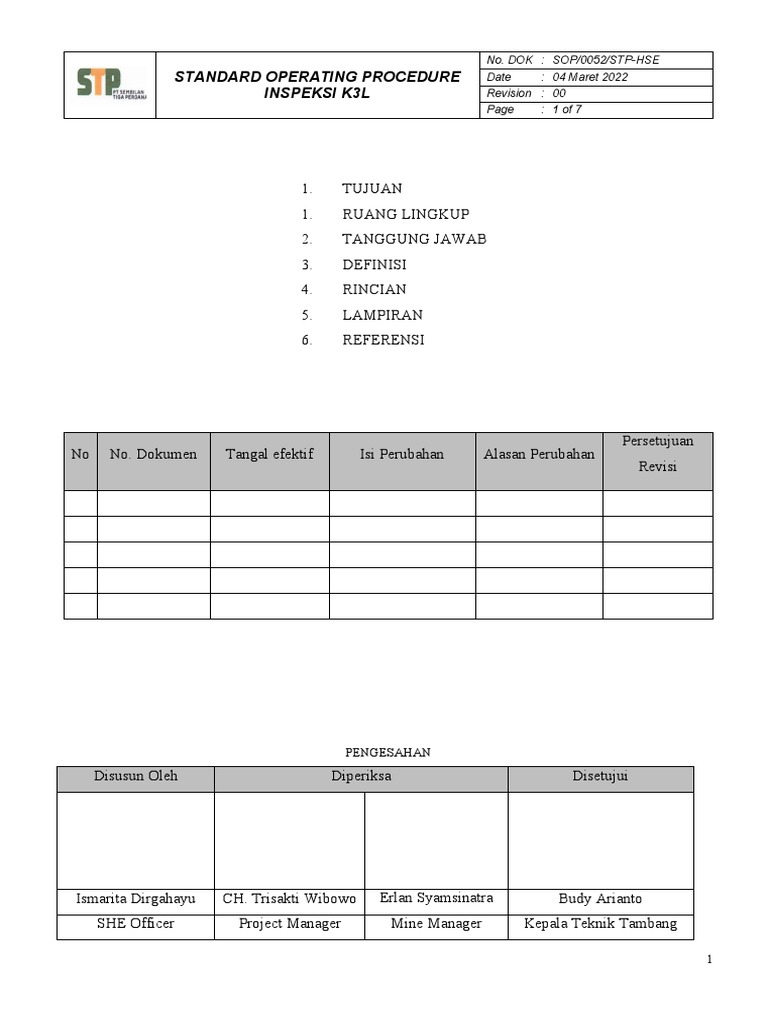SOP-0052-STP-HSE_A0_Inspeksi K3L.doc | PDF