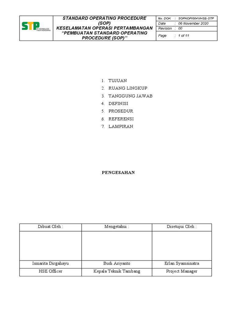 Sopkop-0041-Stp-Hse - A0 - Pembuatan Standard Operating Procedure (Sop) | PDF