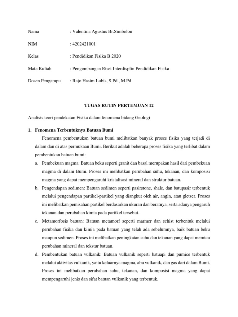 Tugas Rutin - Pert 12 - Fisika Dalam Geologi - Valentina Agustus BR - Simbolon - PSPF 2020 B PDF ...