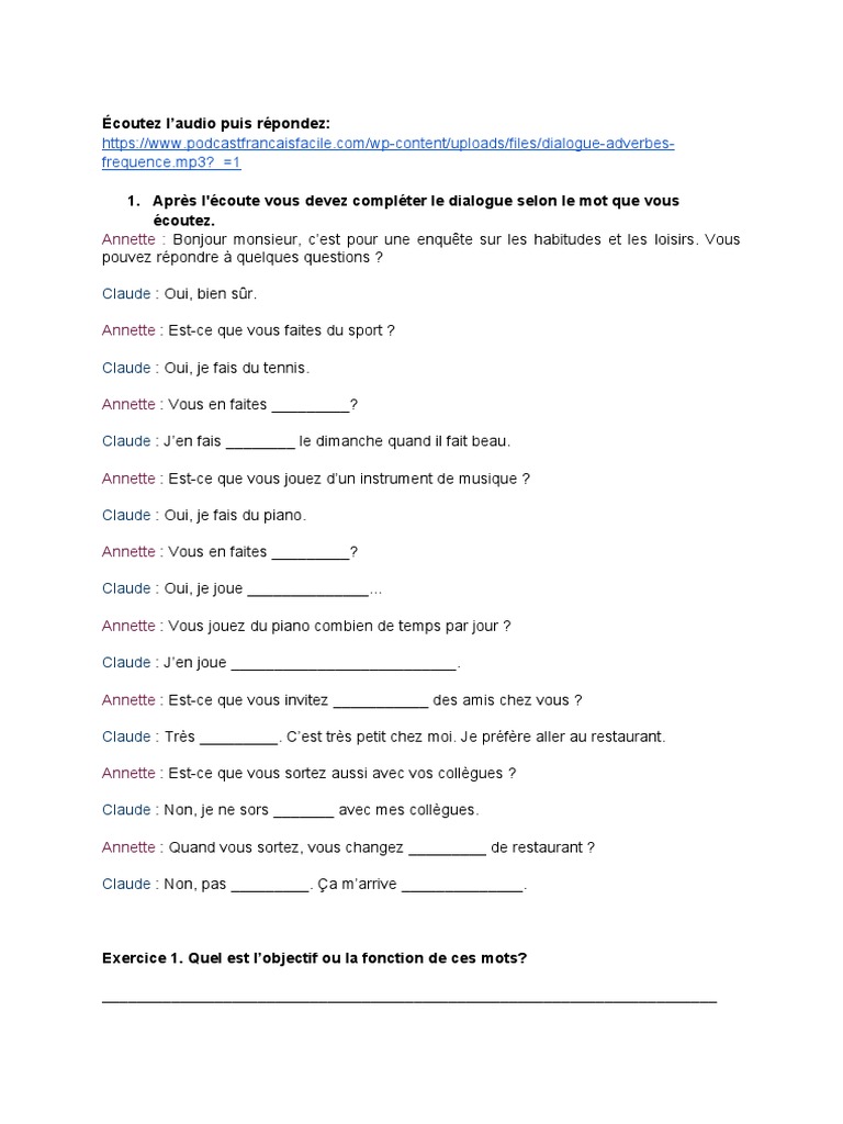Adverbes de Fréquence en Français | PDF | Genre grammatical | Nombre ...