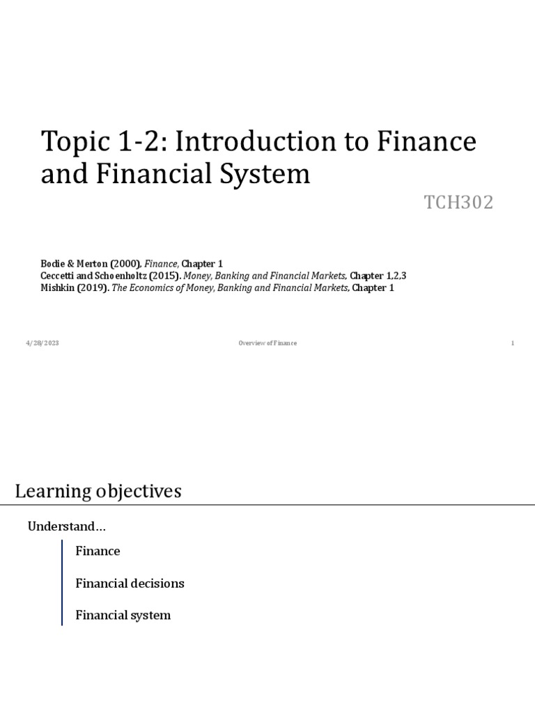 TCH302-Topic 1&2-Introduction To Finance and Financial System PDF | PDF TCH302-Topic 1&2-Introduction To Finance and Financial System PDF | PDF