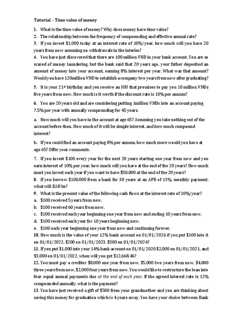 Tutorial - Time Value of Money and Applications PDF | PDF