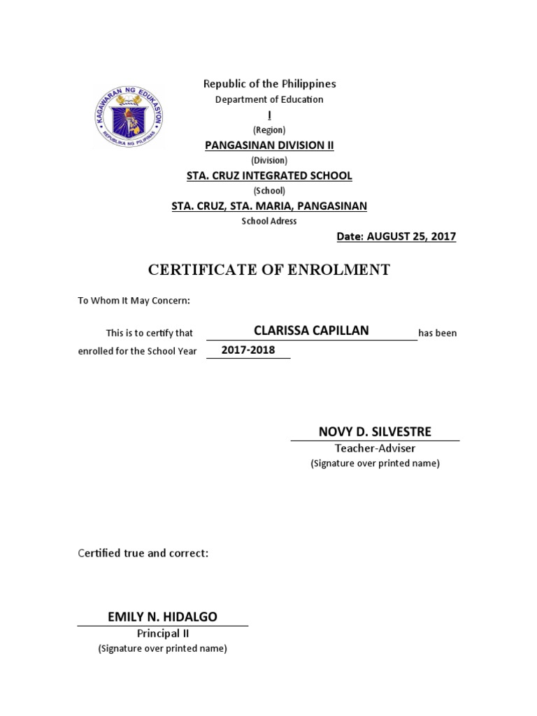 2a Certificate of Enrolment | PDF