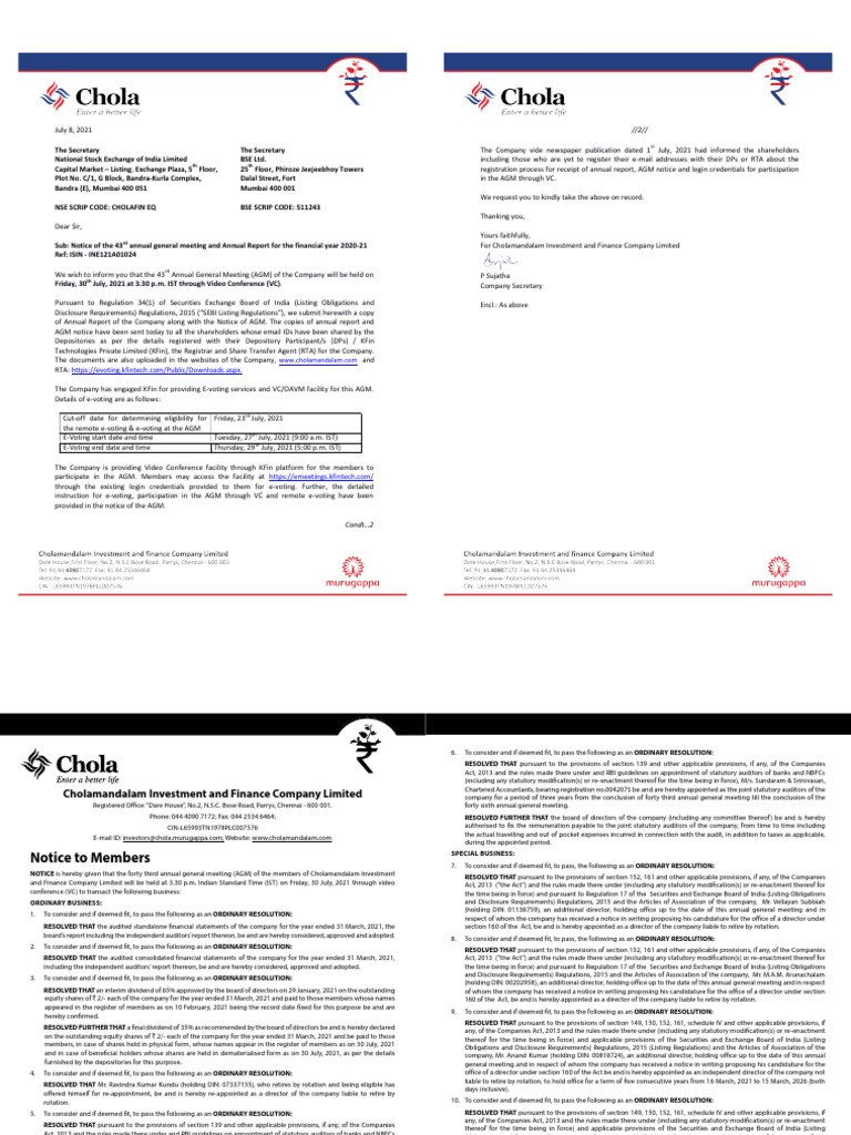 Chola FY21 | PDF | Audit | Dividend
