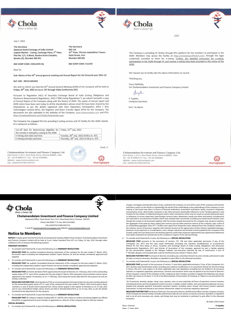 Chola FY22 PDF | PDF | Dividend | Loans