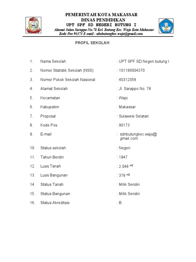 Profil Upt SPF SDN Butung I | PDF