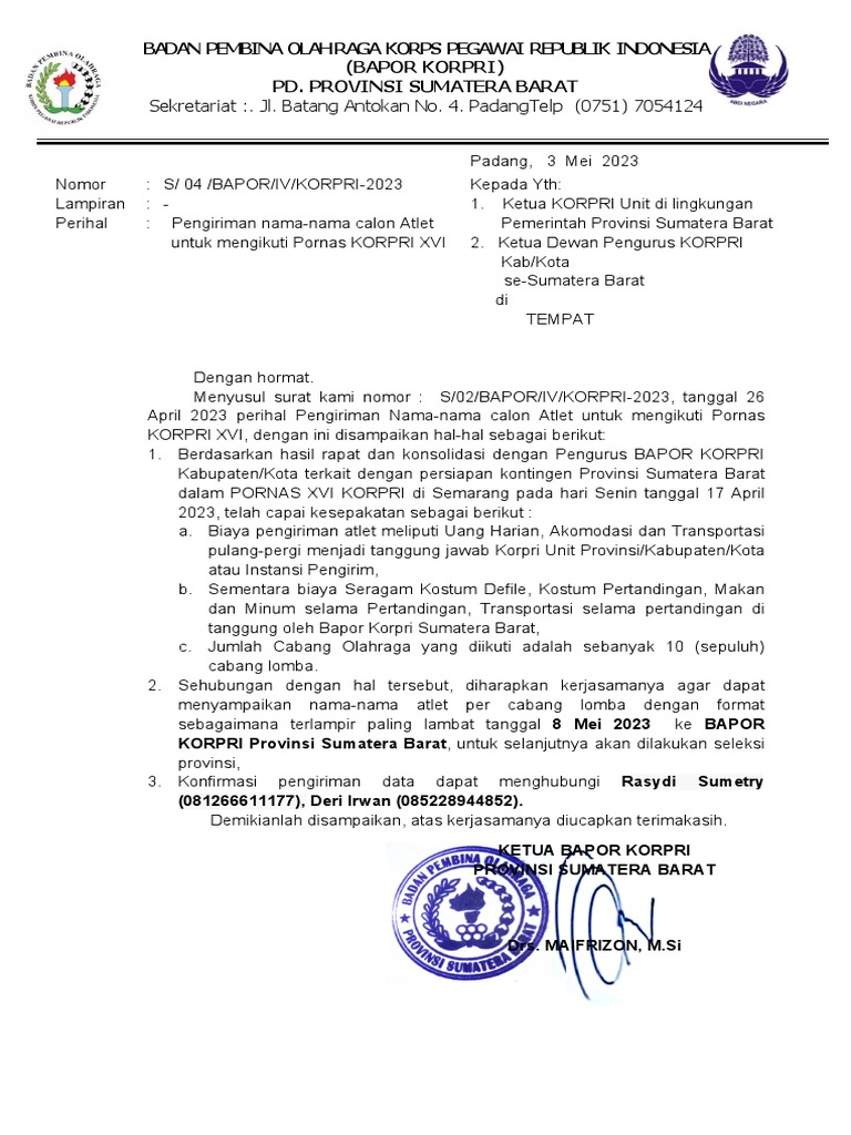 SURAT PERMINTAAN DATA ATLET KE OPD DAN KABKOTA Deri | PDF SURAT PERMINTAAN DATA ATLET KE OPD DAN KABKOTA Deri | PDF