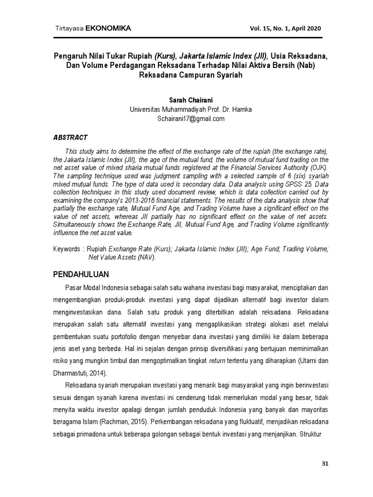 Pengaruh Kurs, JII, Usia Reksa, Dan Volume Terhadap NAB | PDF