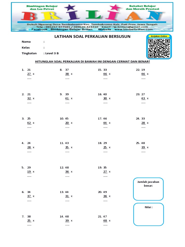 Soal Perkalian Bersusun Level 3B PDF | PDF