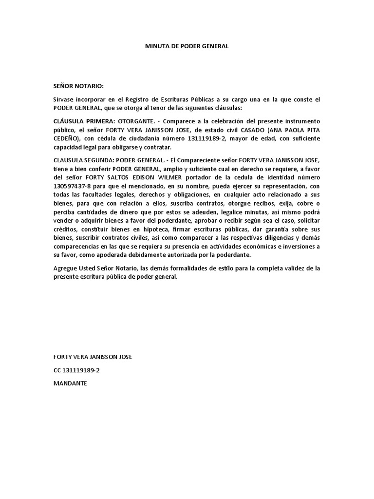 Minuta de Poder General Notarial | PDF