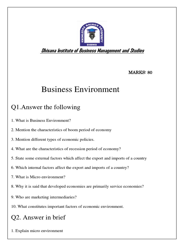 Business Environment Question Paper PDF | PDF