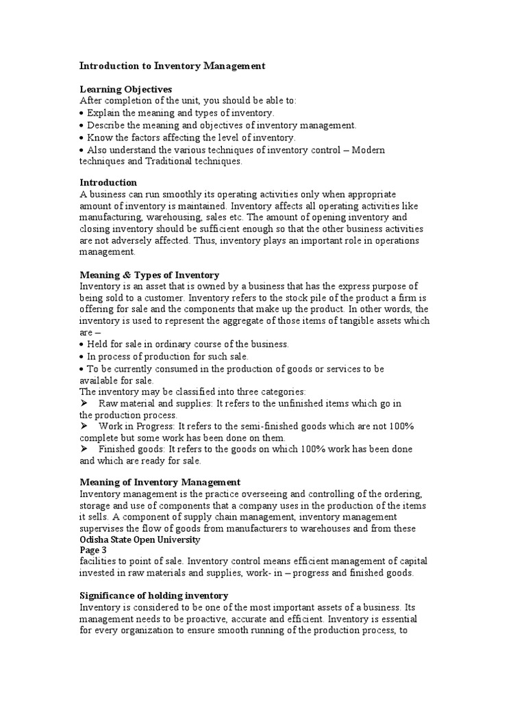 Introduction To Inventory Management | PDF