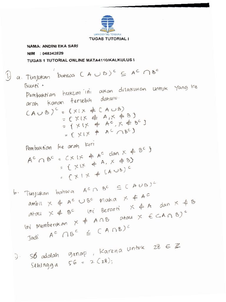 Tugas 1 MATA4110 Kalkulus 1 PDF | PDF