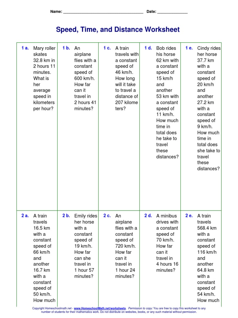 Speed Time Distance Worksheet | PDF | Speed | Mechanics