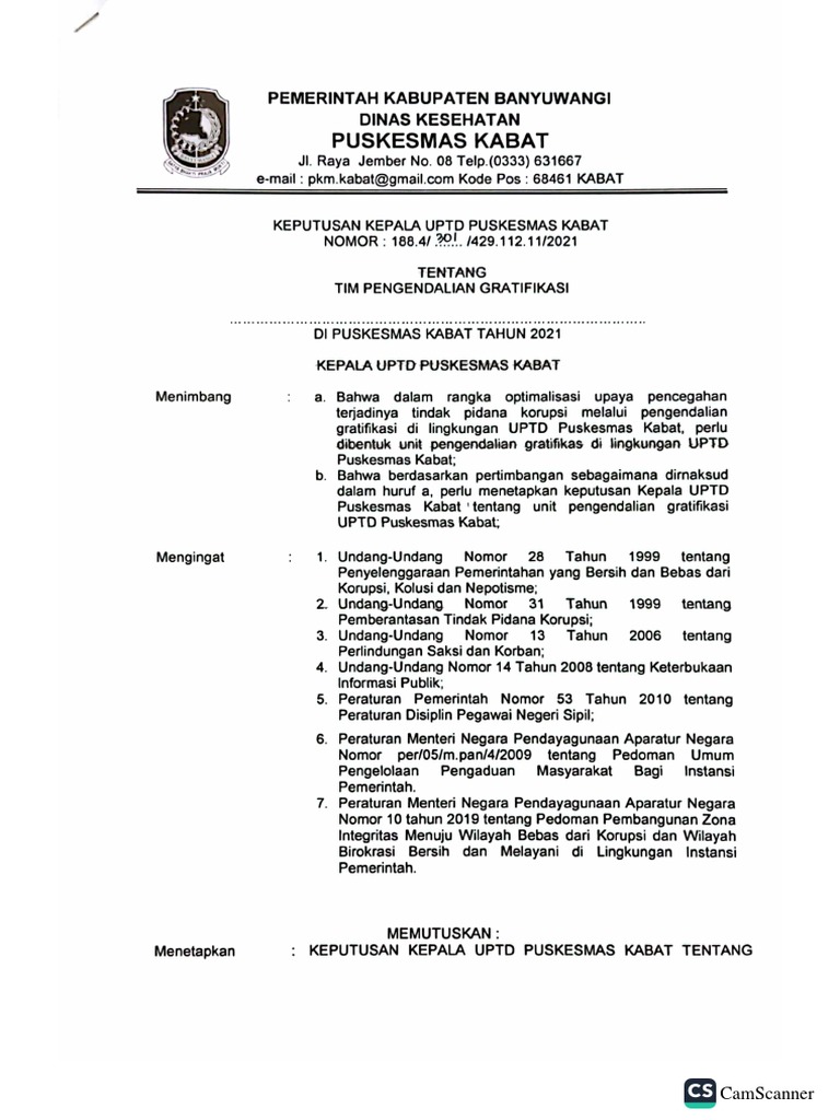 SK TIM Pengendalian Gratifikasi PDF | PDF