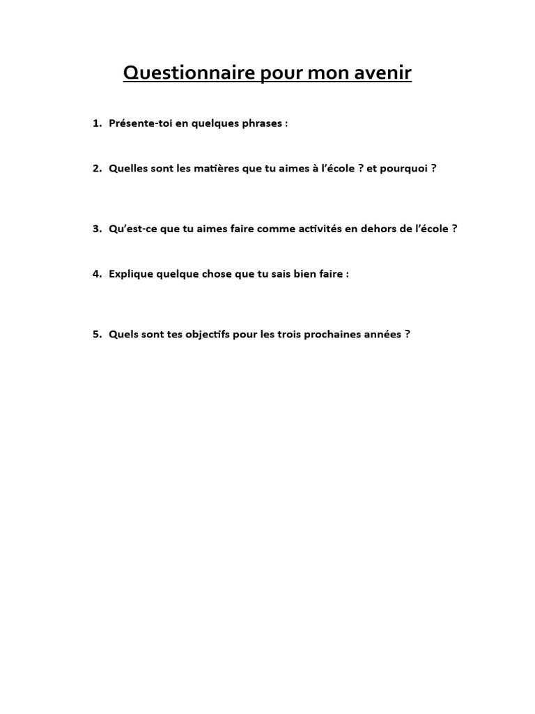 Questionnaire Pour Mon Avenir | PDF | Arts du langage et discipline
