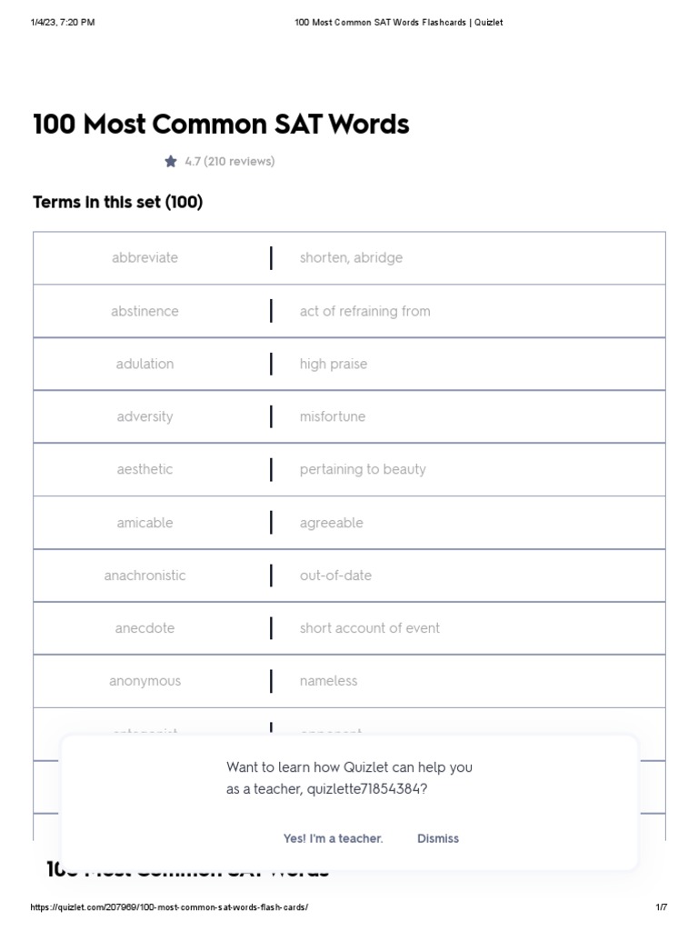 100 Most Common SAT Words Flashcards - Quizlet PDF | PDF | Behavior ...